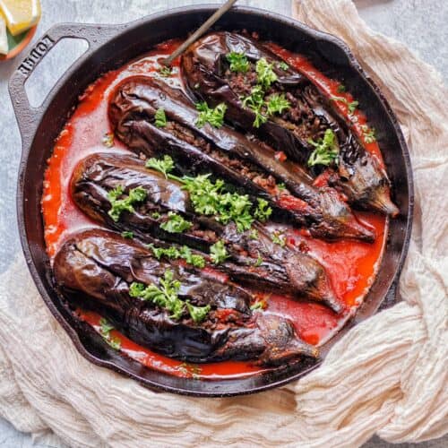 Sheikh El Mahshi (Middle Eastern Meat-Stuffed Eggplant)